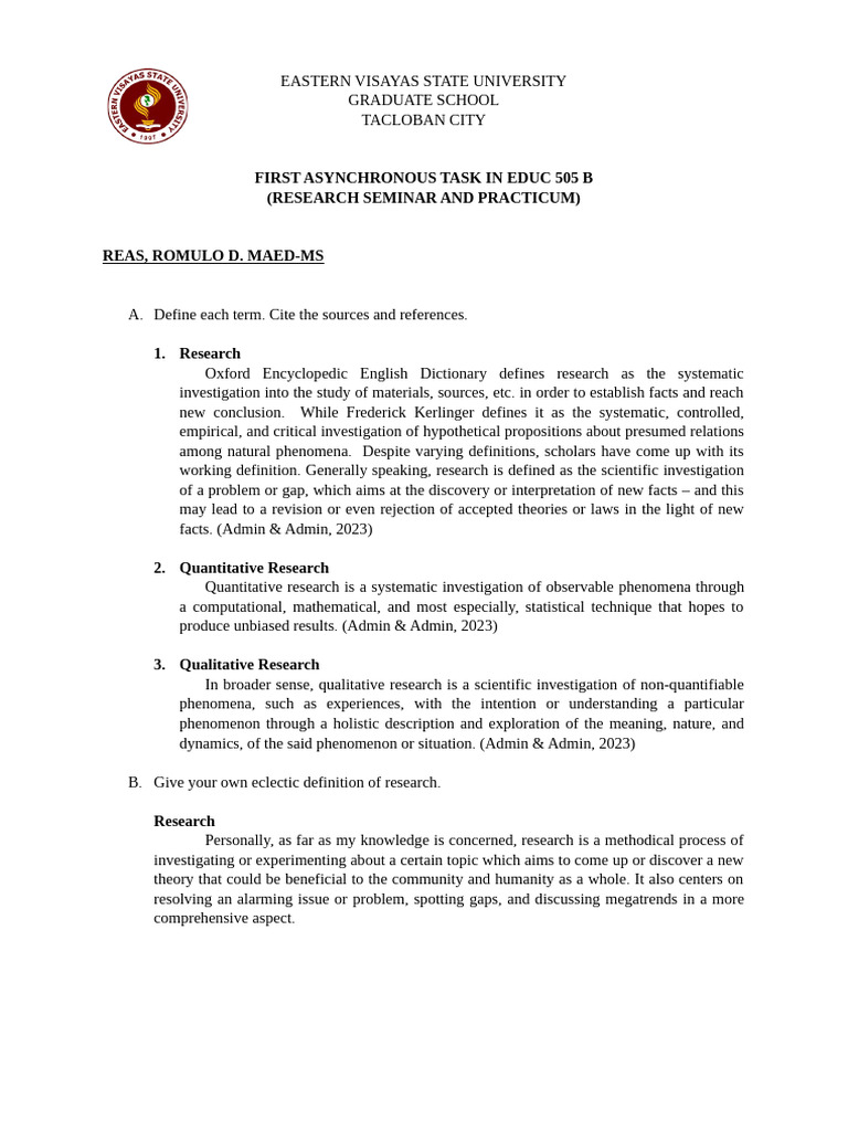 1st Asynchronous Task by Reas, Romulo | PDF | Scientific Method | Knowledge