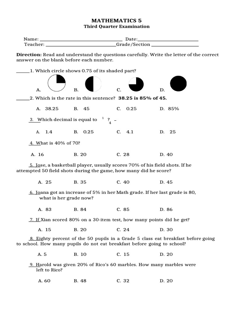 Mathematics Grade 5 Q3 PT | PDF | Triangle | Rectangle