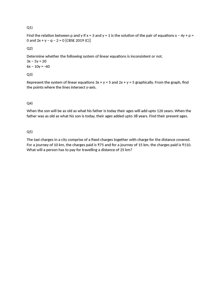 Math CH3 Pairoflinearequations Q&A 1 | PDF | Equations | Mathematics