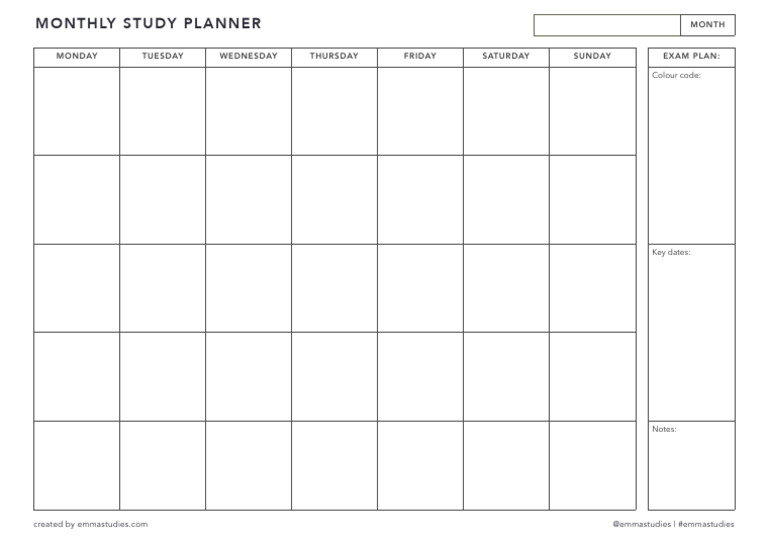 Monthly Study Planner Template | PDF