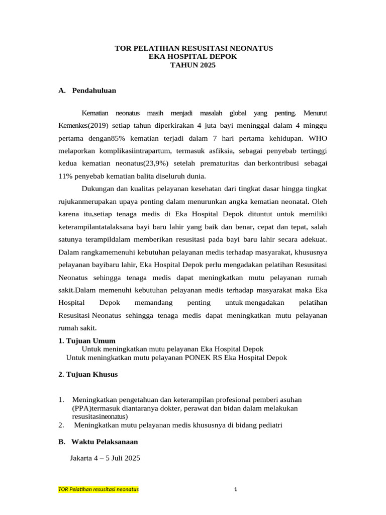 Pelatihan Resusitasi Neonatus | PDF