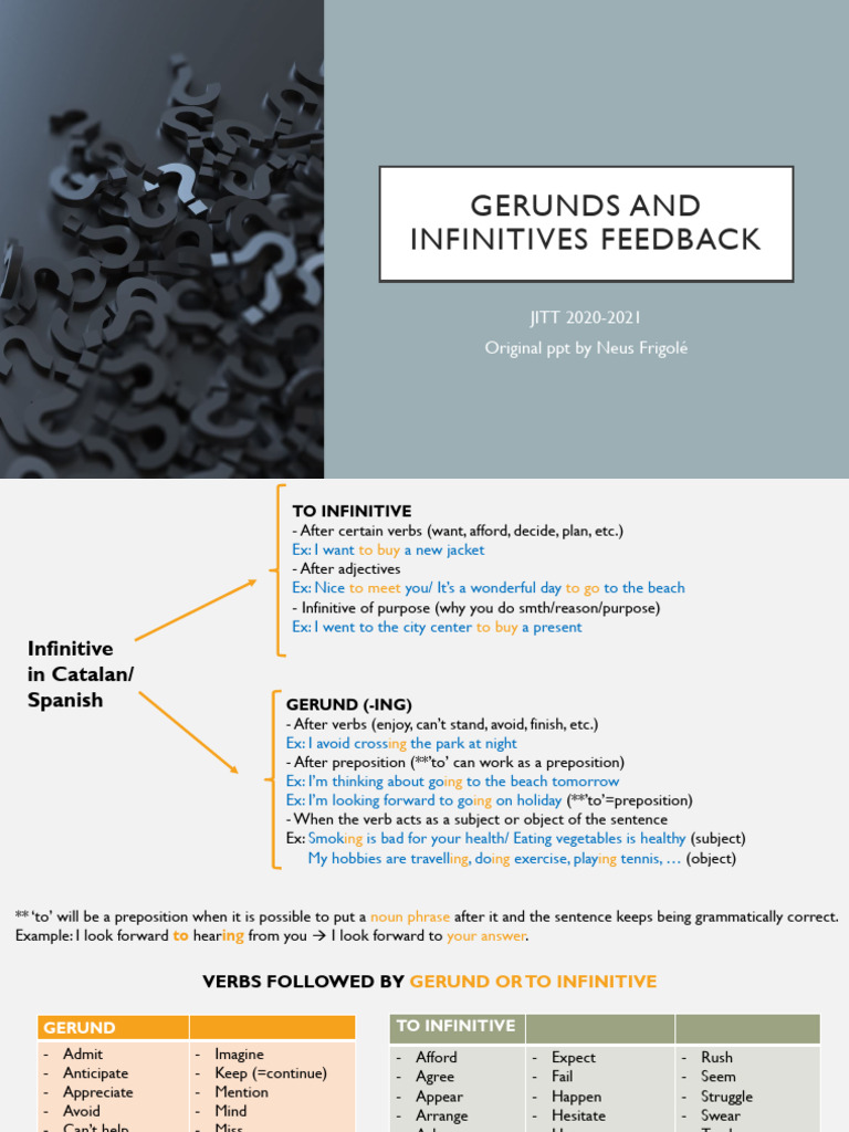 04 Gerunds and Infinitive Feedback | PDF | Verb | Language Mechanics
