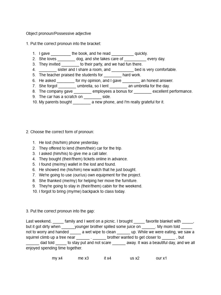 Object Pronouns and Possessive Adjectives | PDF