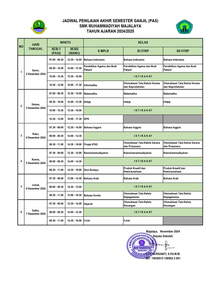 Jadwal Pas Ganjil 2024-2025 | PDF
