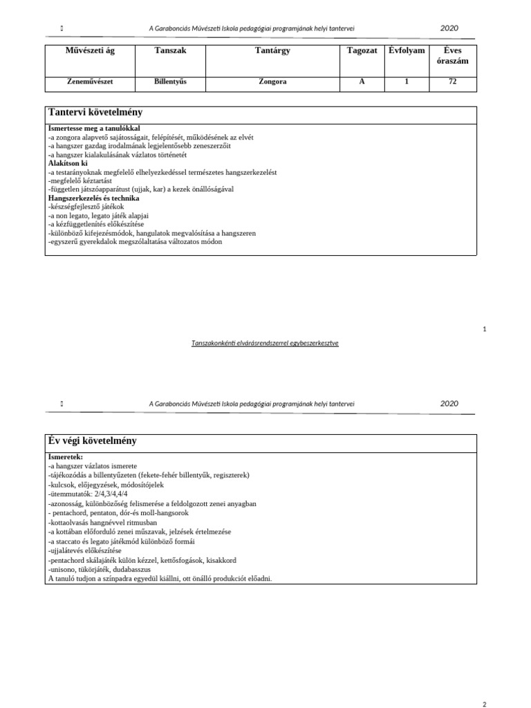 Tematikus Terv Zongora A1 | PDF