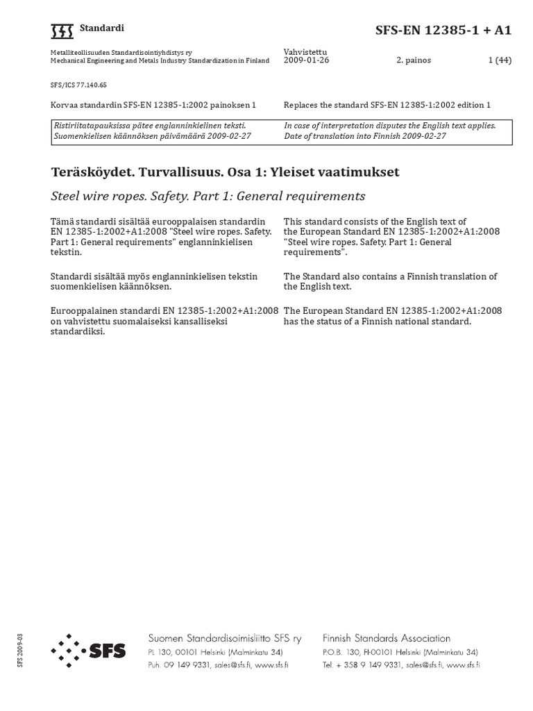 SFS-EN 12385-1 Harusvaijerit | PDF