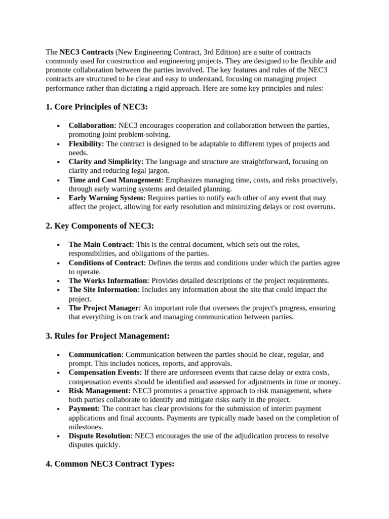 The key features and rules of the NEC3 | PDF | Business