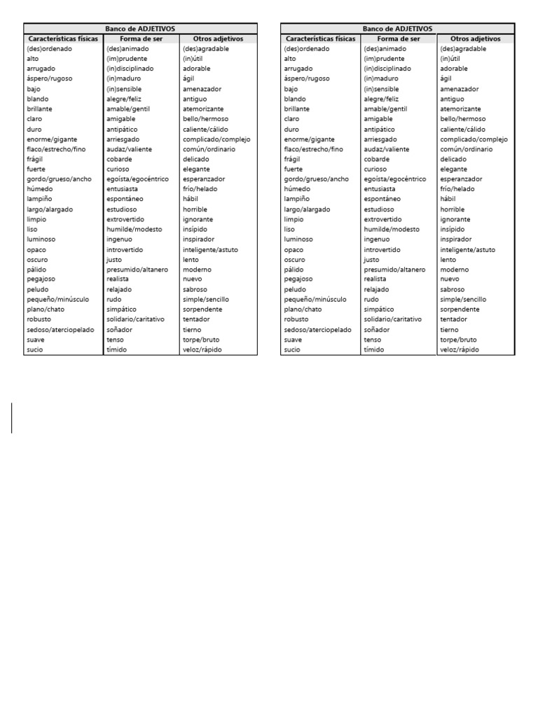 Banco de ADJETIVOS | PDF