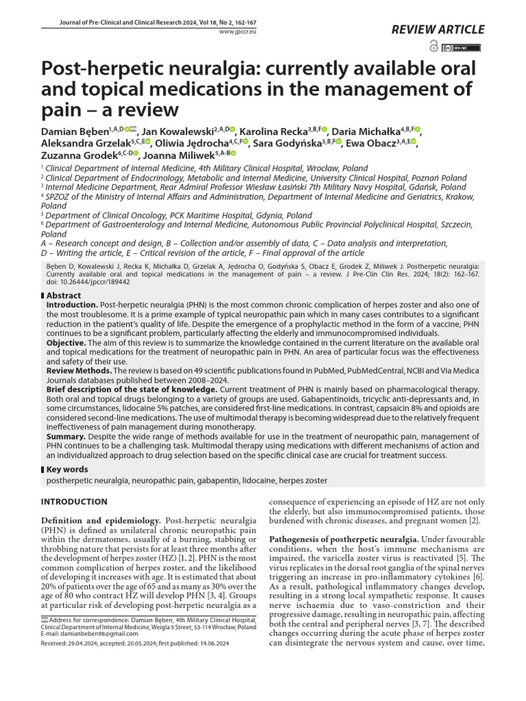 Post_herpetic neuralgia_ | PDF | Opioid | Pharmacology