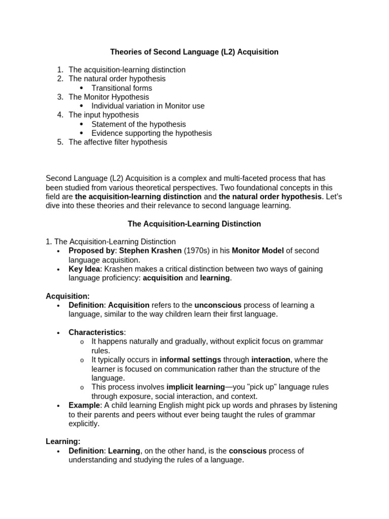 Krashen's Theories on Language Acquisition | PDF | Second Language ...
