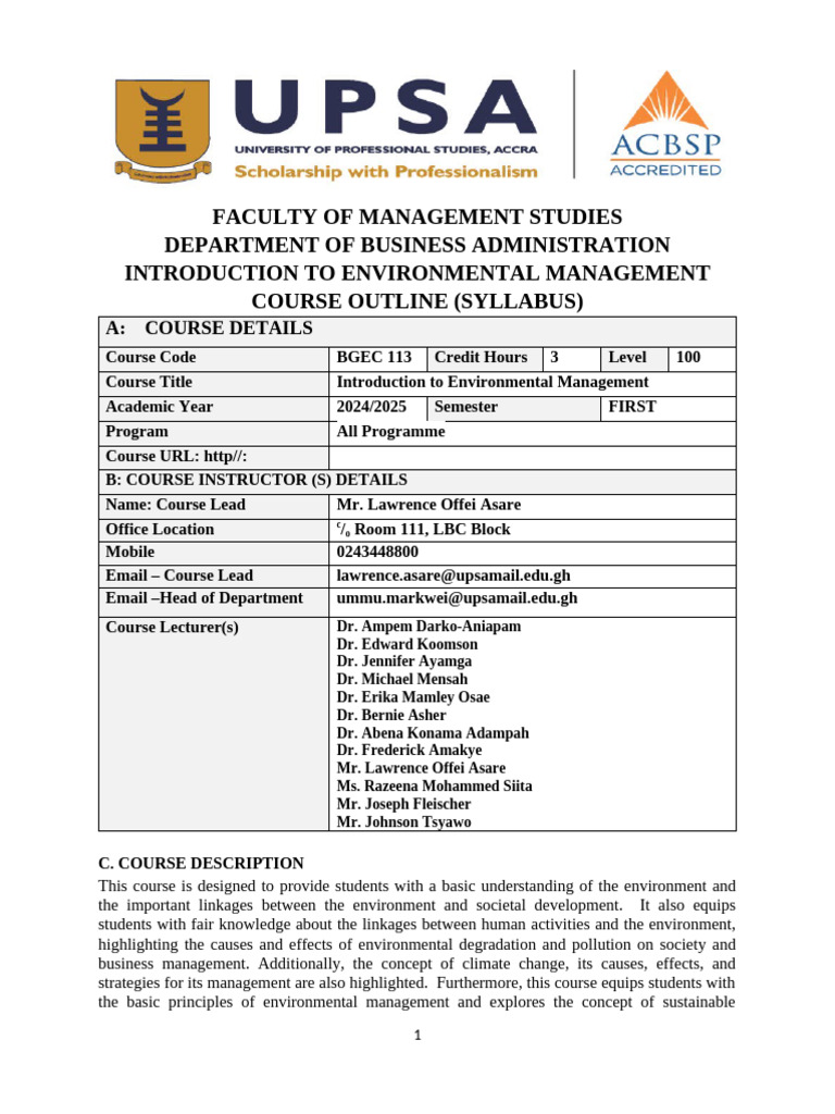 Course - Outline - 2025 New | PDF | Sustainability | Sustainable ...