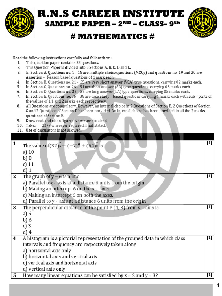 02 - SAMPLE PAPER - 9th - MATHS | PDF | Area | Triangle