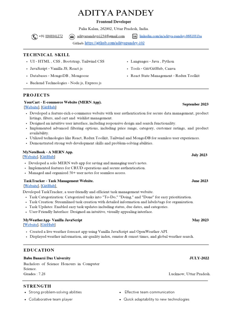 Aditya Pandey Resume 0509 | PDF | Java Script | Mobile App