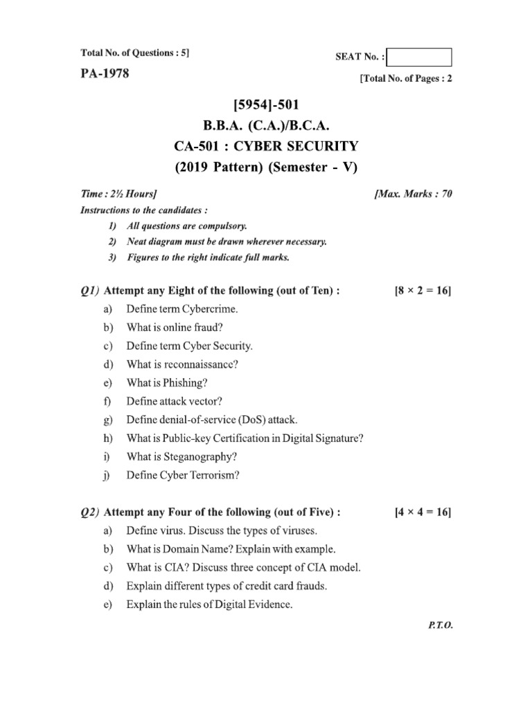 Cyber Security Previous Years QP - 2 | PDF