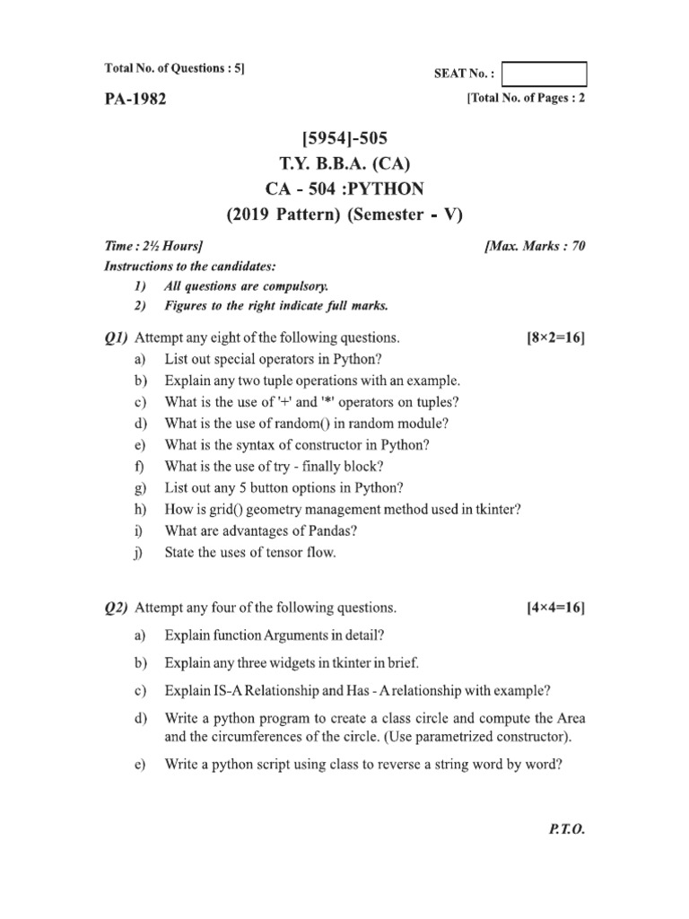 Python Previous Years QP - 2 | PDF