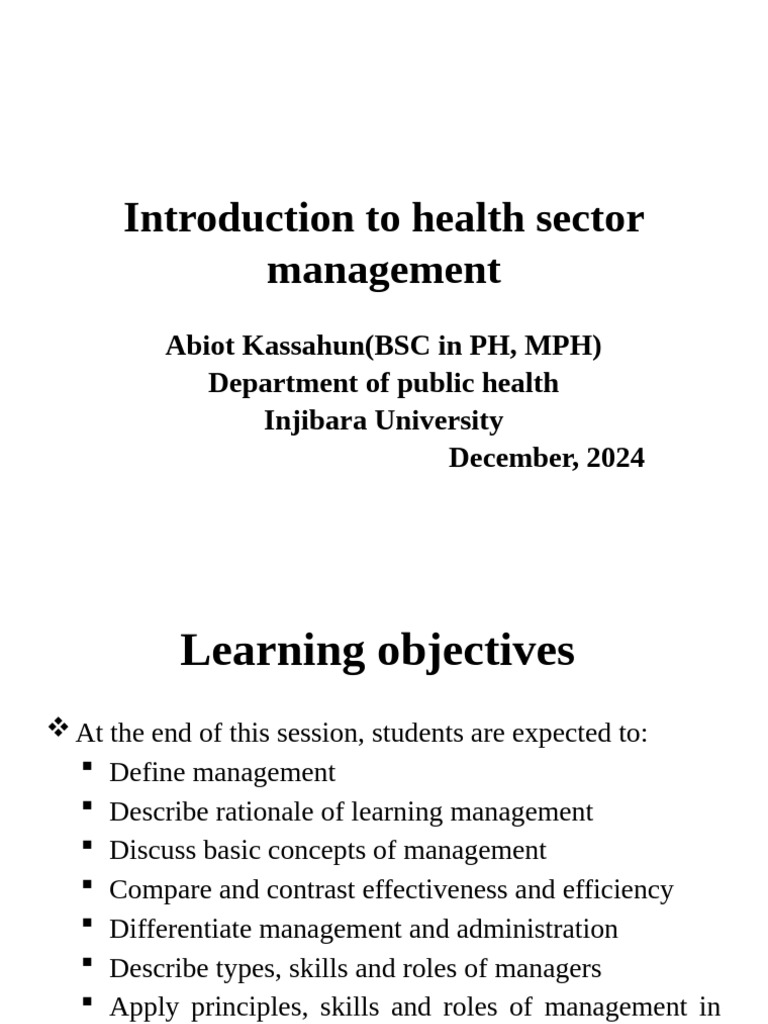 Health Sector Management Basics | PDF | Efficiency | Goal
