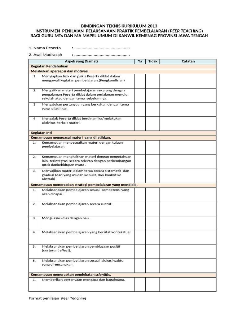 Format Penilaian Peer Teaching | PDF