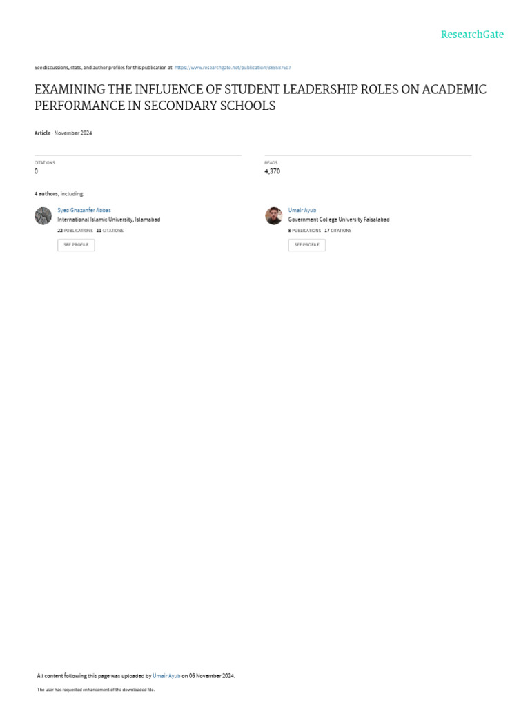 Examining The Influence of Student Leadership Roles On Academic ...