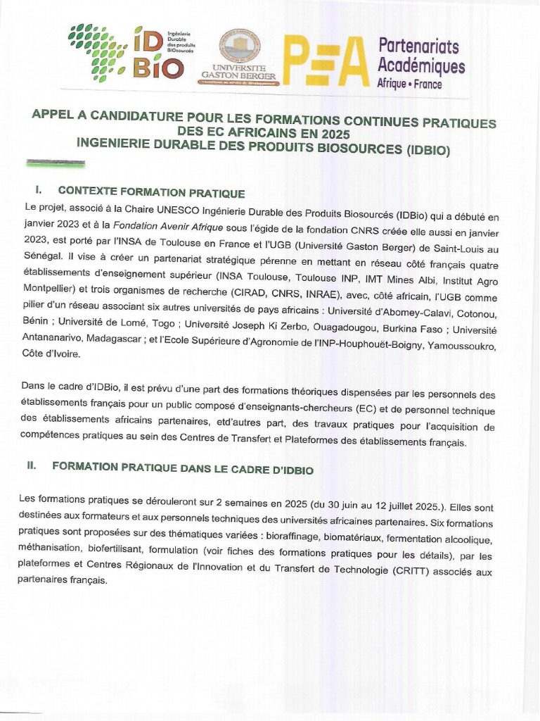 Appel A Candidatures Pour Formation Continue Idbio | PDF