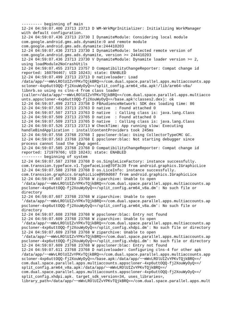 Com - Dual.space - Parallel.apps - Multiaccounts.appscloner Logcat | PDF | Parameter (Computer ...