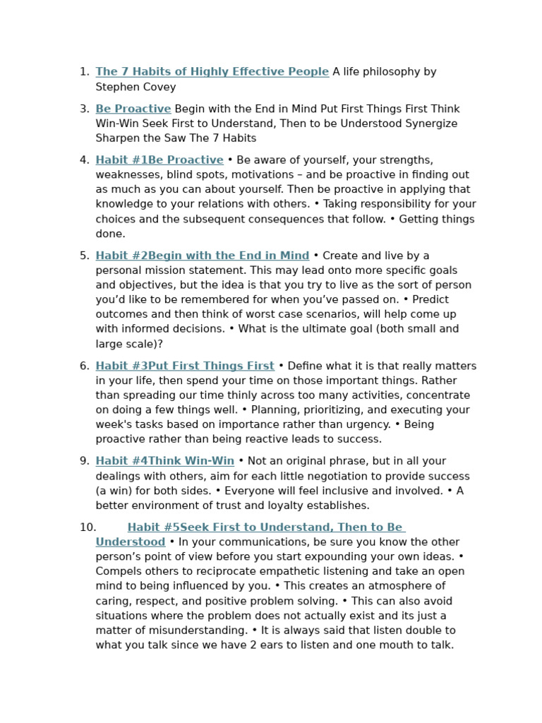 7 Habits of Highly Effective Peopel - Stephen R Covey | PDF ...