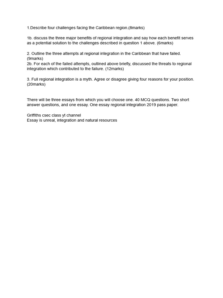 Caribbean Regional Integration Challenges | PDF
