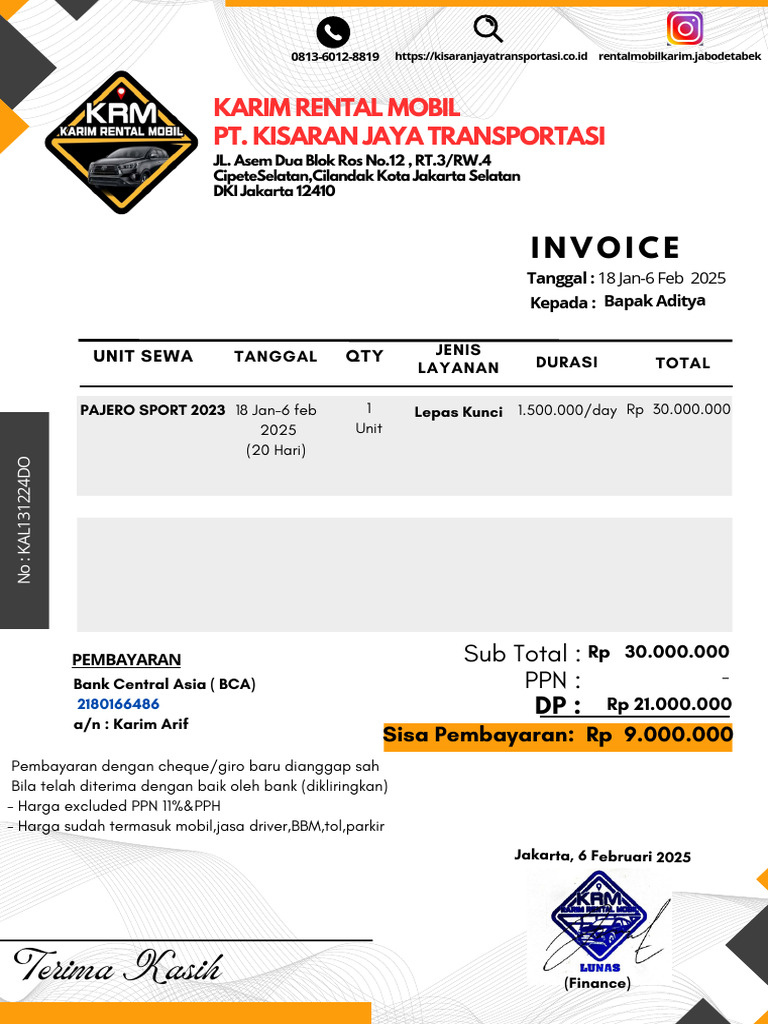 Invoice Bapak Aditya 18 Jan-6 Feb 2025 | PDF