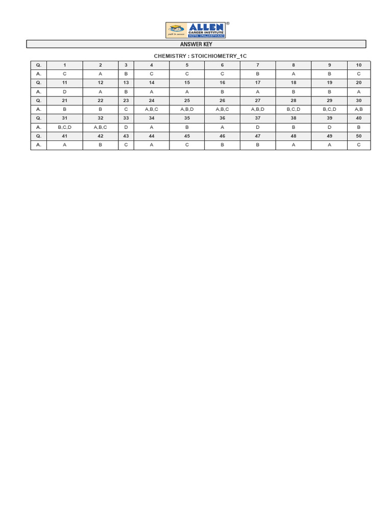 Stoichiometry Answer Key 1C | PDF