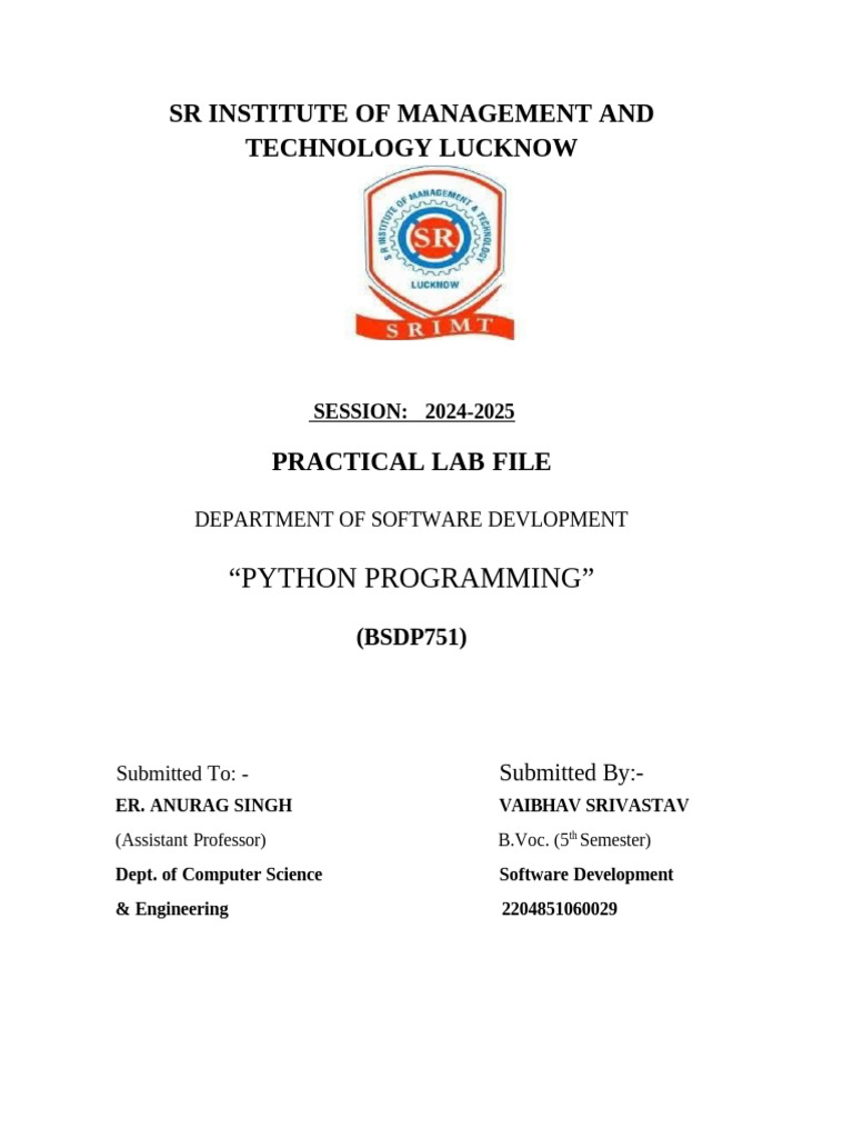Python Programming Lab File 2024-25 | PDF