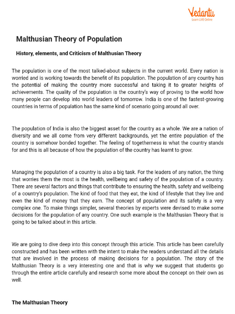 Malthusian Theory of Population | PDF