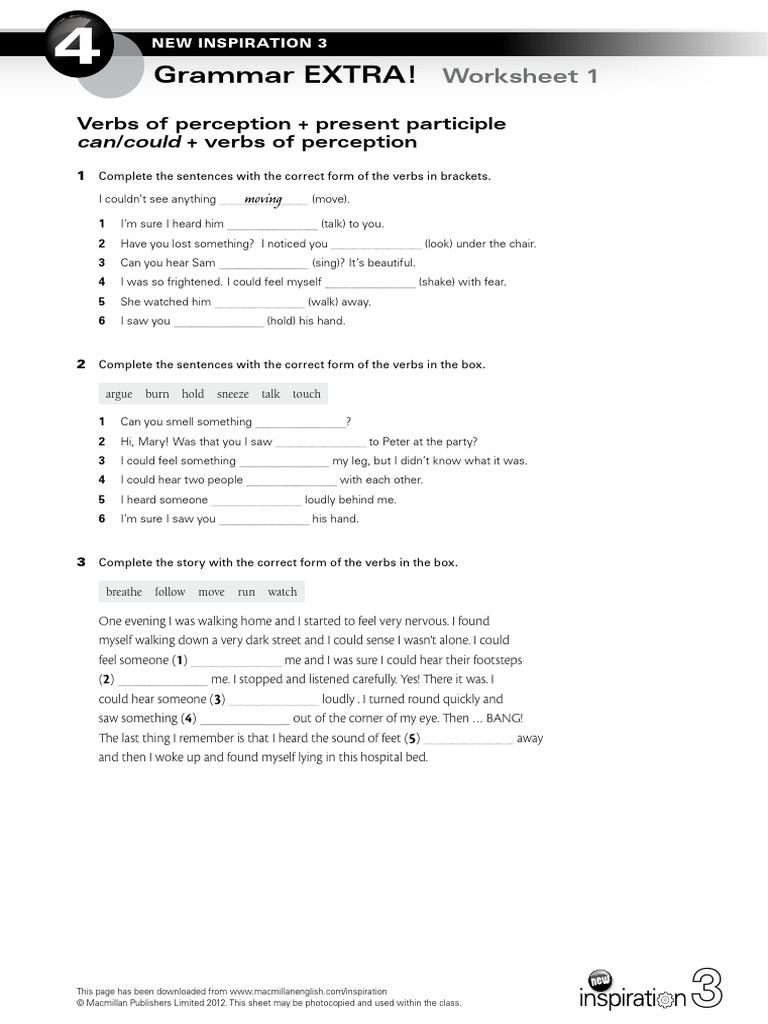 Grammar-EXTRA NI 3 Unit 4 Verbs-Of-Perception Present-Participle | PDF