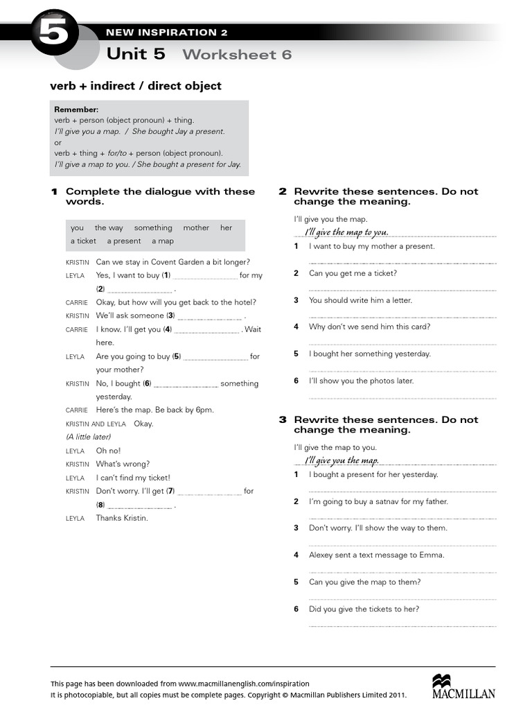 NI2-Grammar-worksheet-6 Verb + Indirect and Direct Object | PDF ...