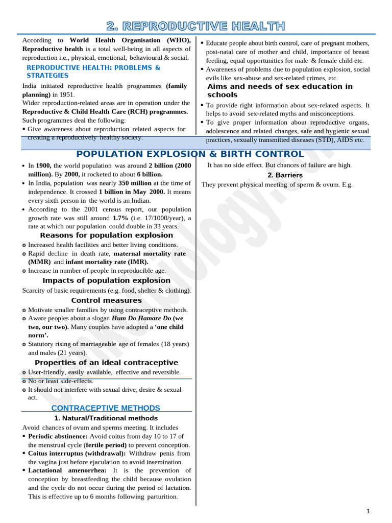 Reproductive-Health-note | PDF | Birth Control | Sexually Transmitted ...
