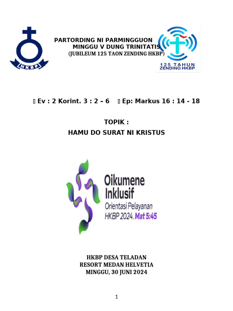 HKBP Desa Teladan: Minggu Dung Trinitatis | PDF