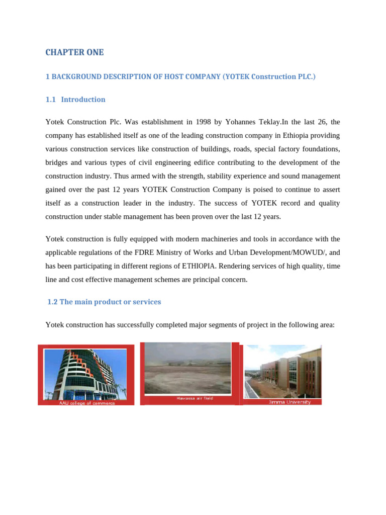 BACKGROUND DESCRIPTION OF HOST COMPANY (YOTEK Construction PLC.) | PDF ...