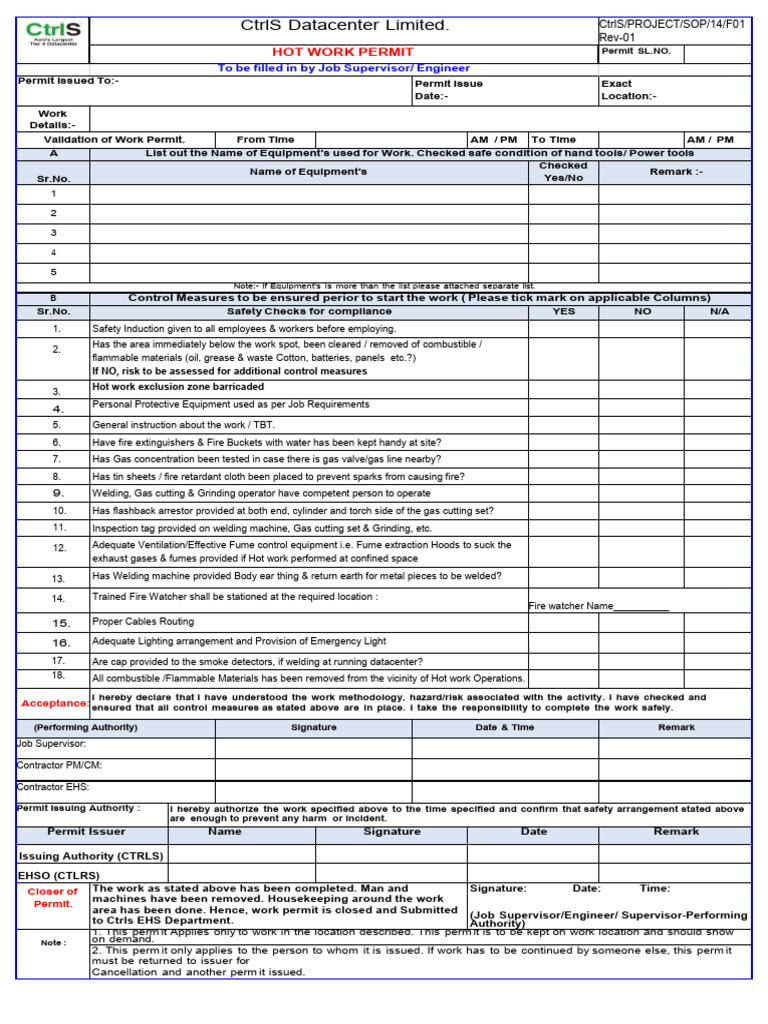 Ctrls - Hot Work Permit R1 | PDF | Welding | Construction
