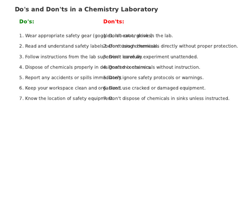 Chemistry Lab Dos and Donts | PDF