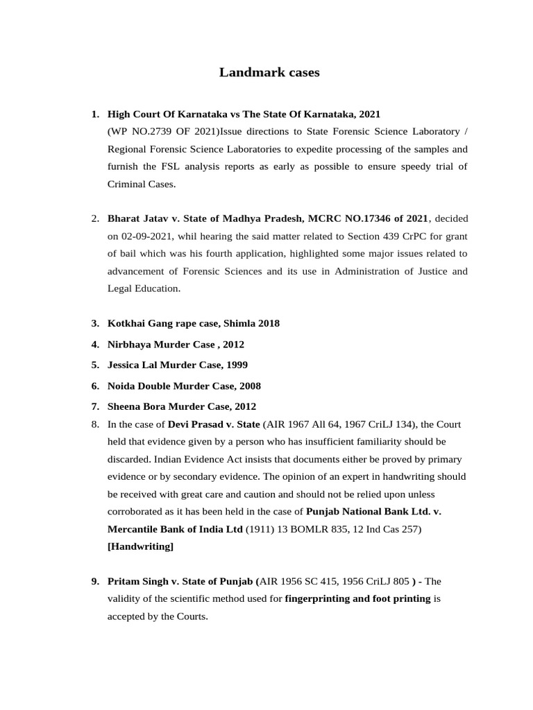 Landmark Cases OF FORENSIC SCIENCE | PDF | Forensic Science | Expert ...