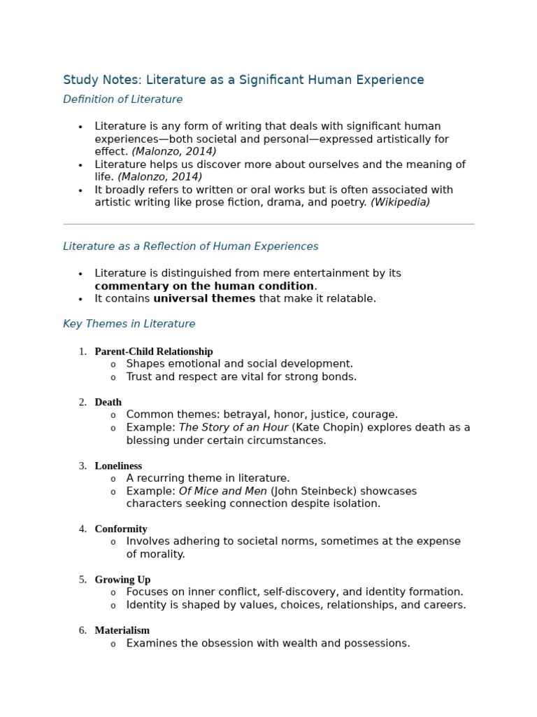 Literature and Human Experience Insights | PDF | Liberal Arts Education ...