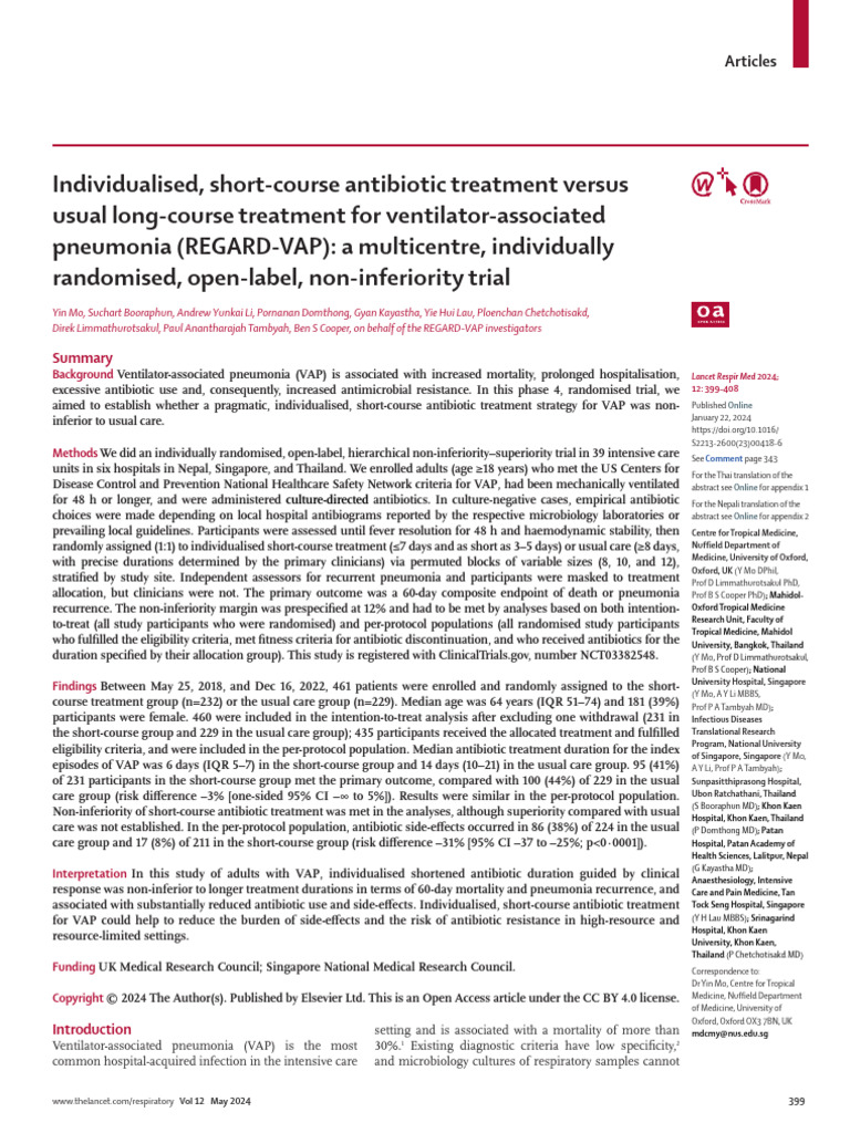 Individualised, Short Course Antibiotic Treatment | PDF | Pneumonia ...