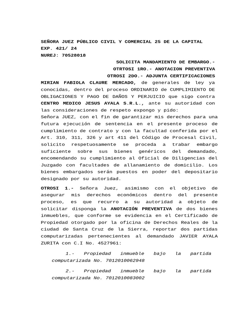 Memorial Medidas Precautorias Caso Jesus Ayala | PDF | Mandato | Ley común