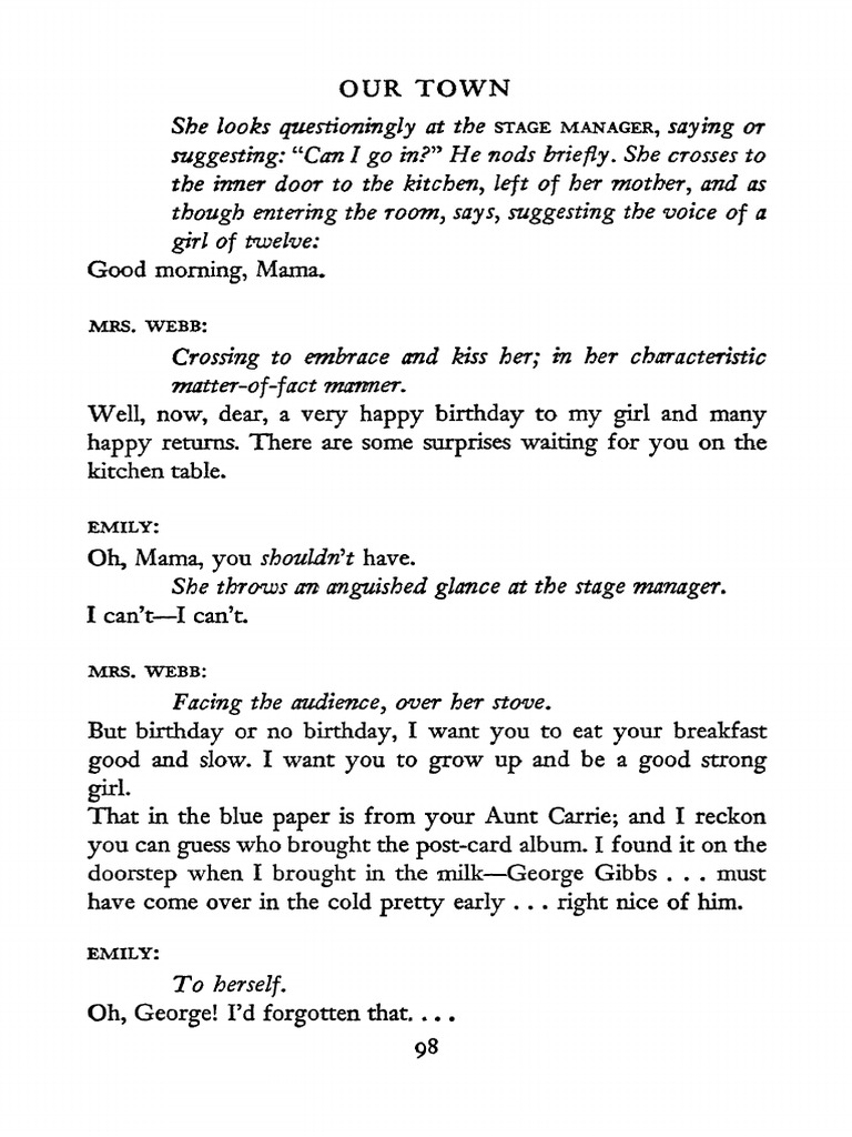 Our Town Excerpt IB Theater | PDF