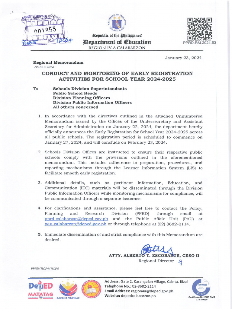 RM-2024-63 - Early Registration | PDF