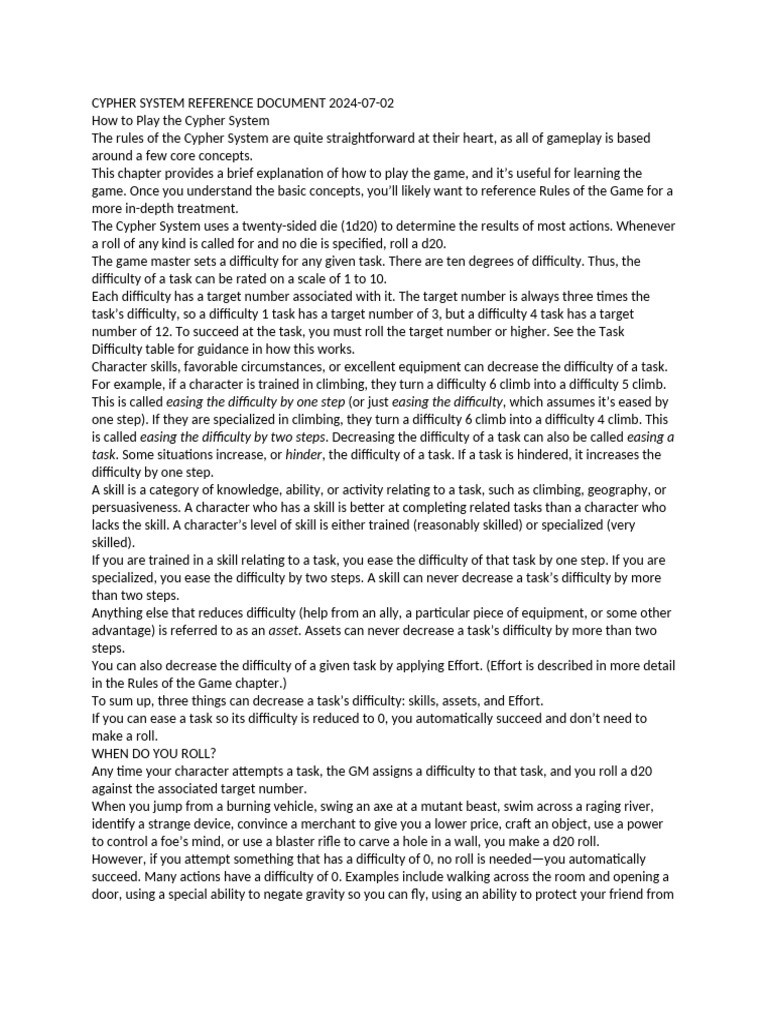 Cypher System Reference Document 2024-09-26 | PDF | Adjective | Noun