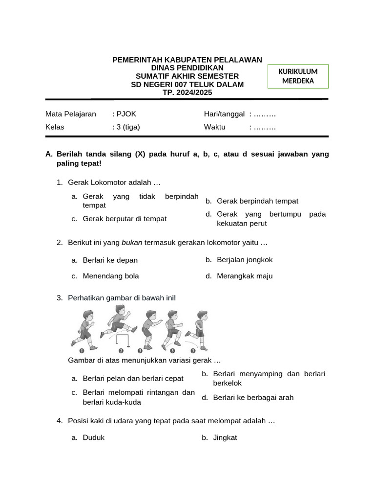 Naskah Soal ASAS Ganjil PJOK Kelas 2[1] | PDF