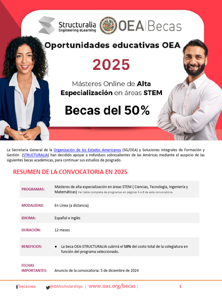 Becas OEA-STRUCTURALIA 2025: Convocatoria | PDF | Beca | España