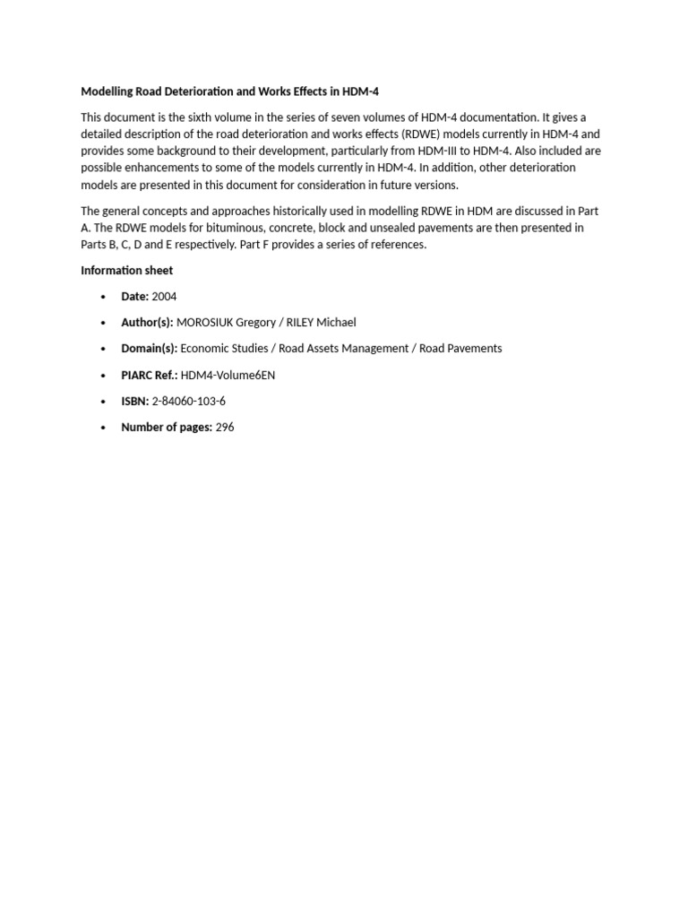 Road Deterioration Models in HDM-4 | PDF