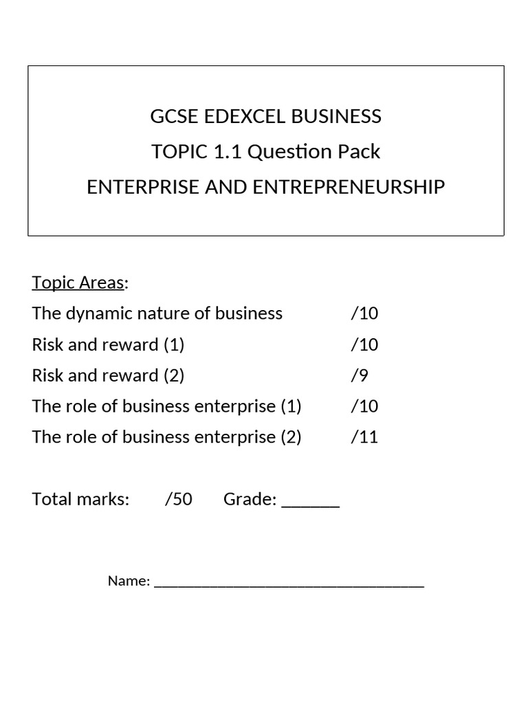 GCSE Business: Enterprise & Entrepreneurship Questions | PDF | Business ...