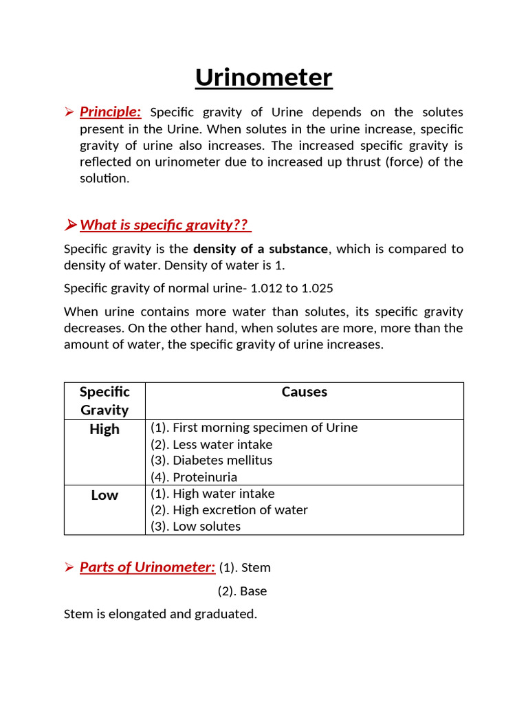 Understanding Urinometer and Specific Gravity | PDF