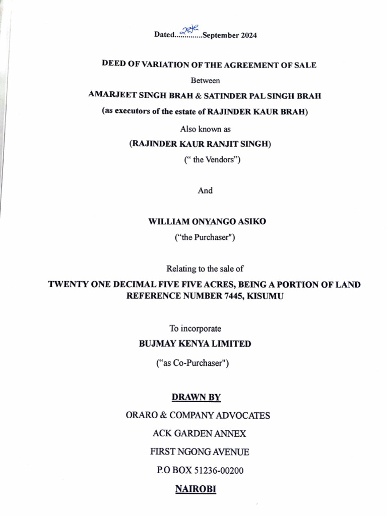 Deed of Variation of The Agreement of Sale | PDF